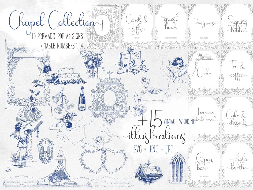 Chapel Collection Vintage Wedding Printable Set Bundle Signs Table ...