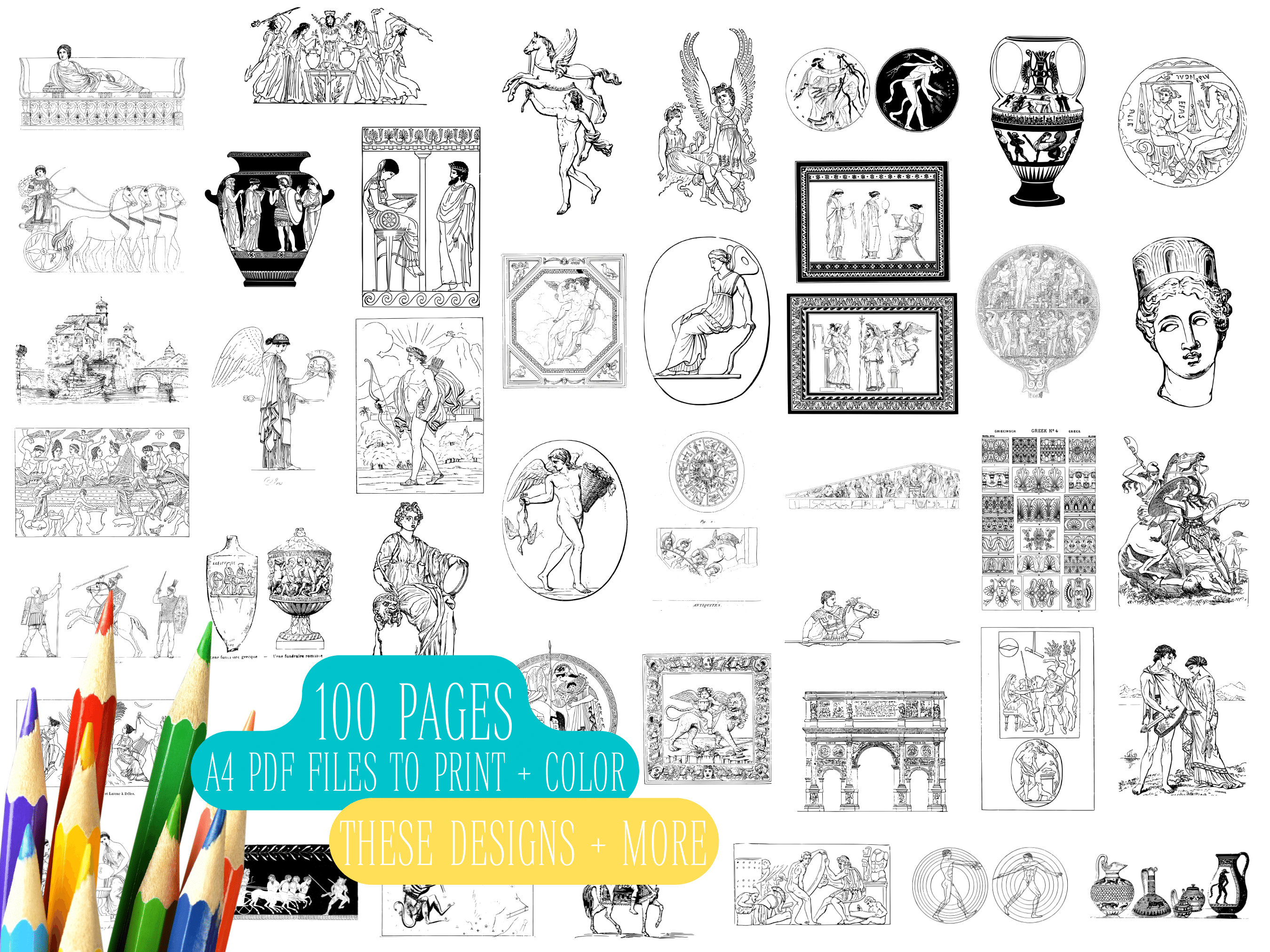 Ancient Greek & Roman Coloring Pages | Vintage Illustrations Coloring ...