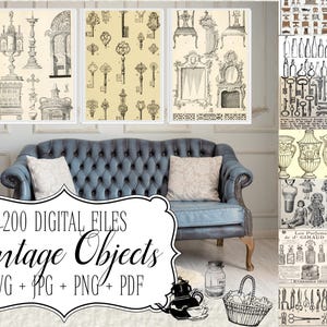 Vintage Objects Coloring Pages | Victorian Illustrations Book Digital ...