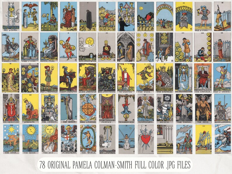 Tarot Deck Coloring Set Printable Vintage Tarot Cards Illustration ...