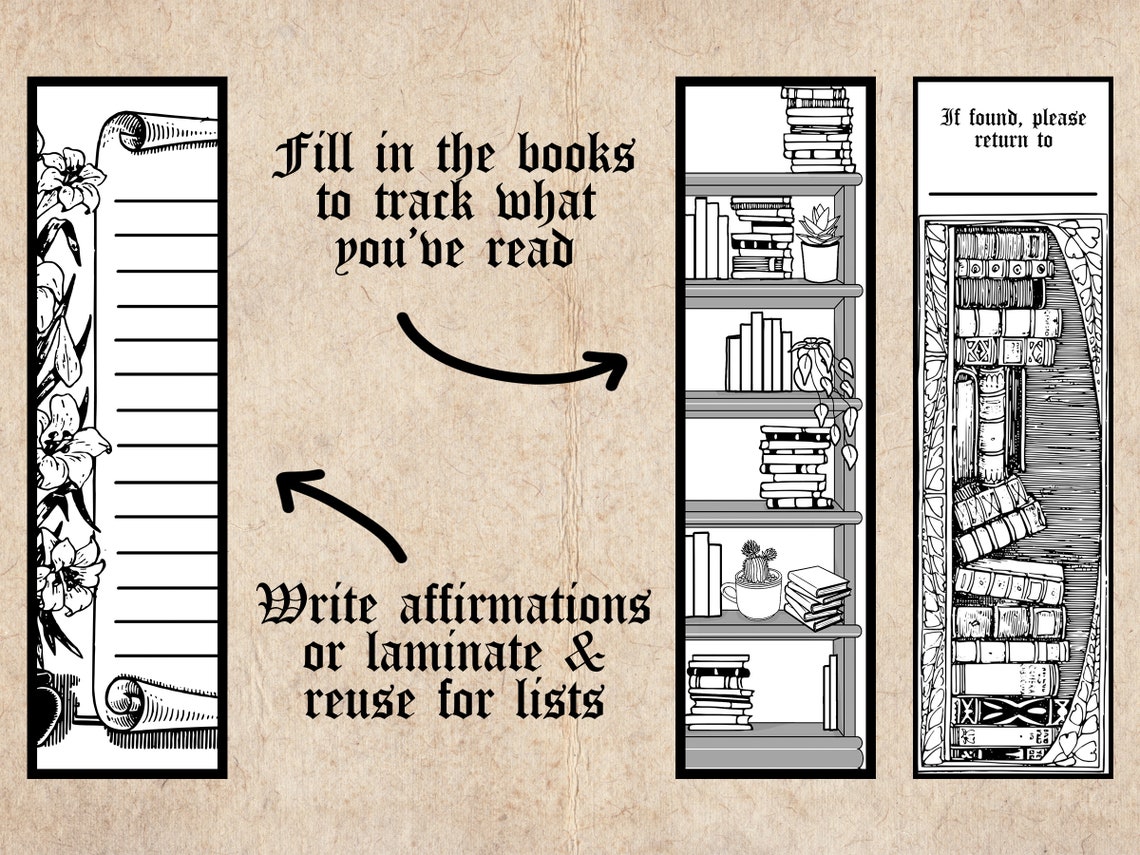 Printable Bookmarks Dark Academia Library, Book Tracker Printable ...