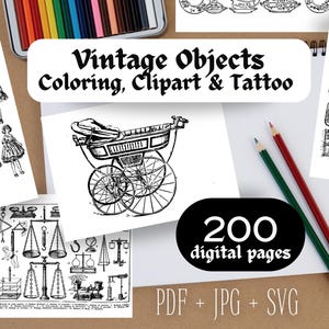 Vintage Objects Coloring Pages | Victorian Illustrations Book Digital ...