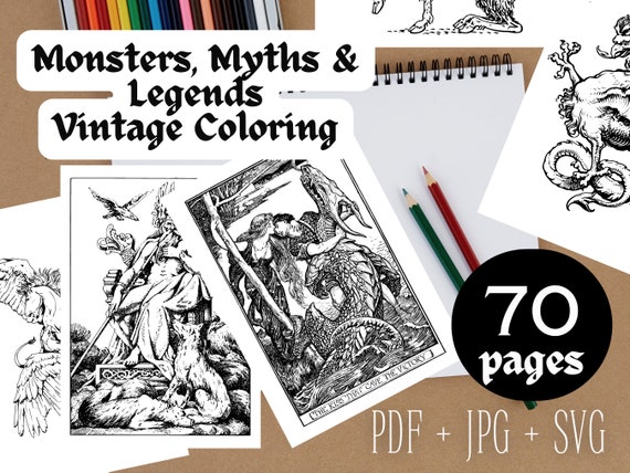 Monsters Myths & Legends Coloring Pages Vintage Illustrations - Etsy ...
