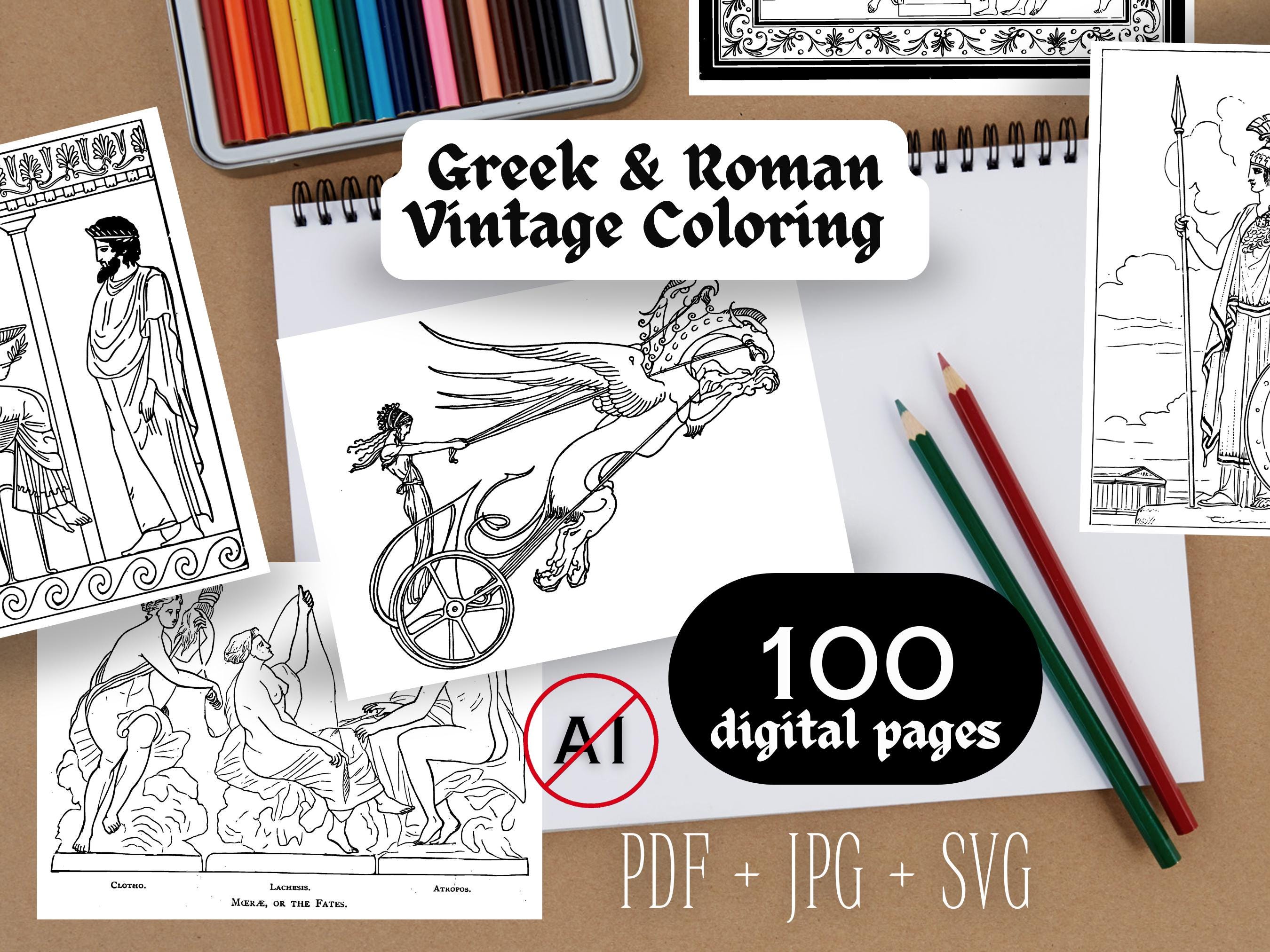 Ancient Greek & Roman Coloring Pages | Vintage Illustrations Coloring ...