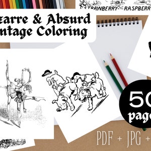 Bizarre Absurd Vintage Coloring Pages Weird Wall Art Print Victorian ...