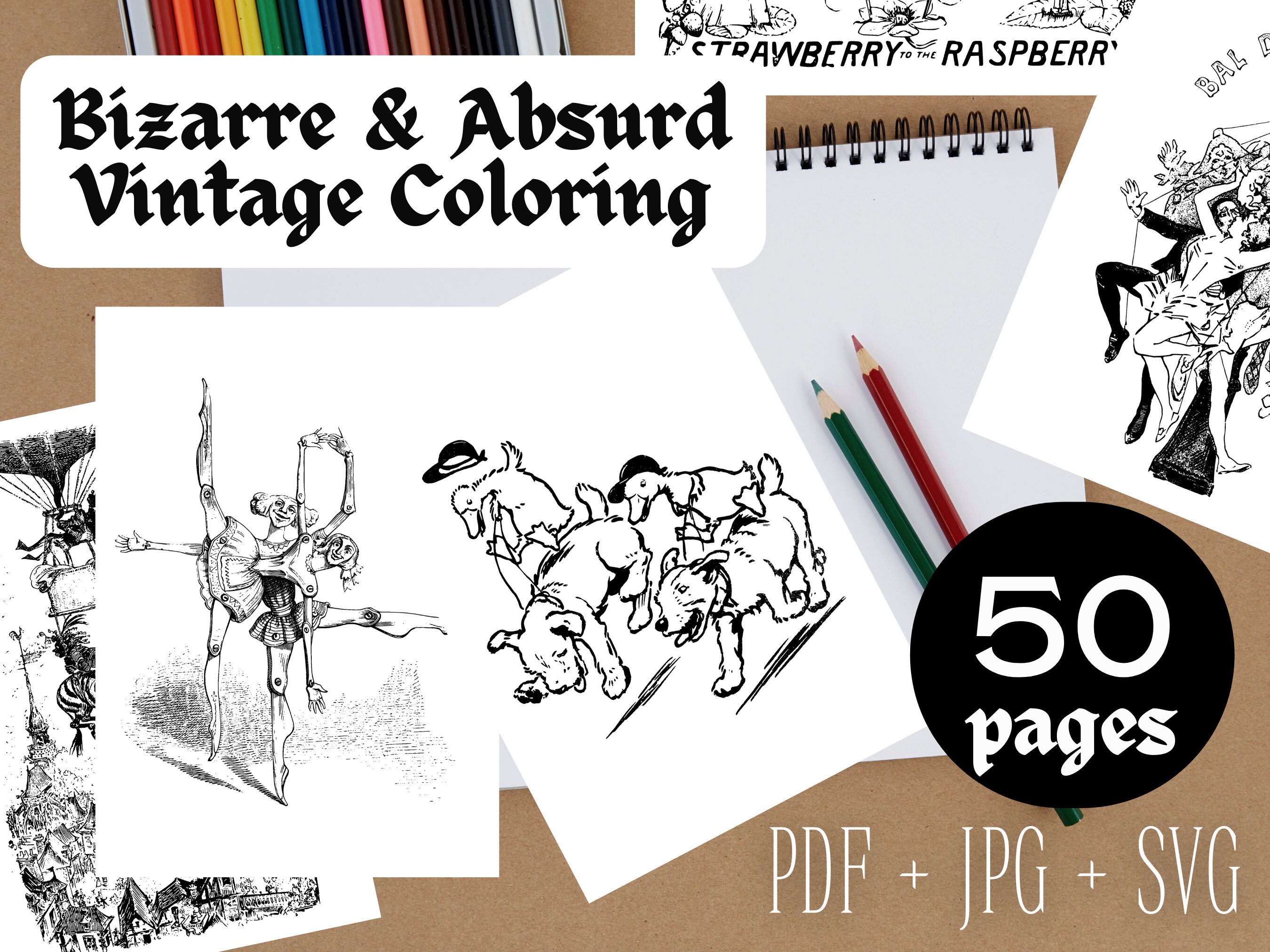 Bizarre Absurd Vintage Coloring Pages Weird Wall Art Print - Etsy Ireland