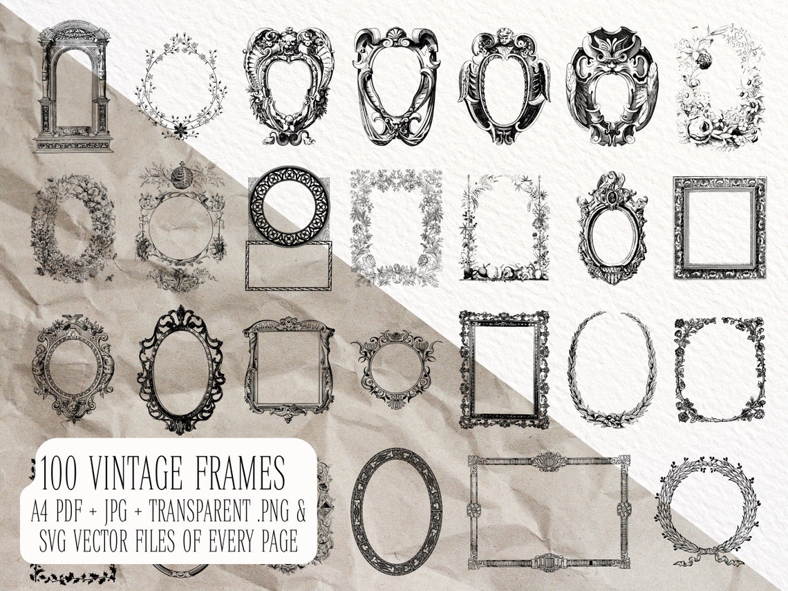 100 Vintage Frames Digital Collection - Personal Licence - Wedding Set ...