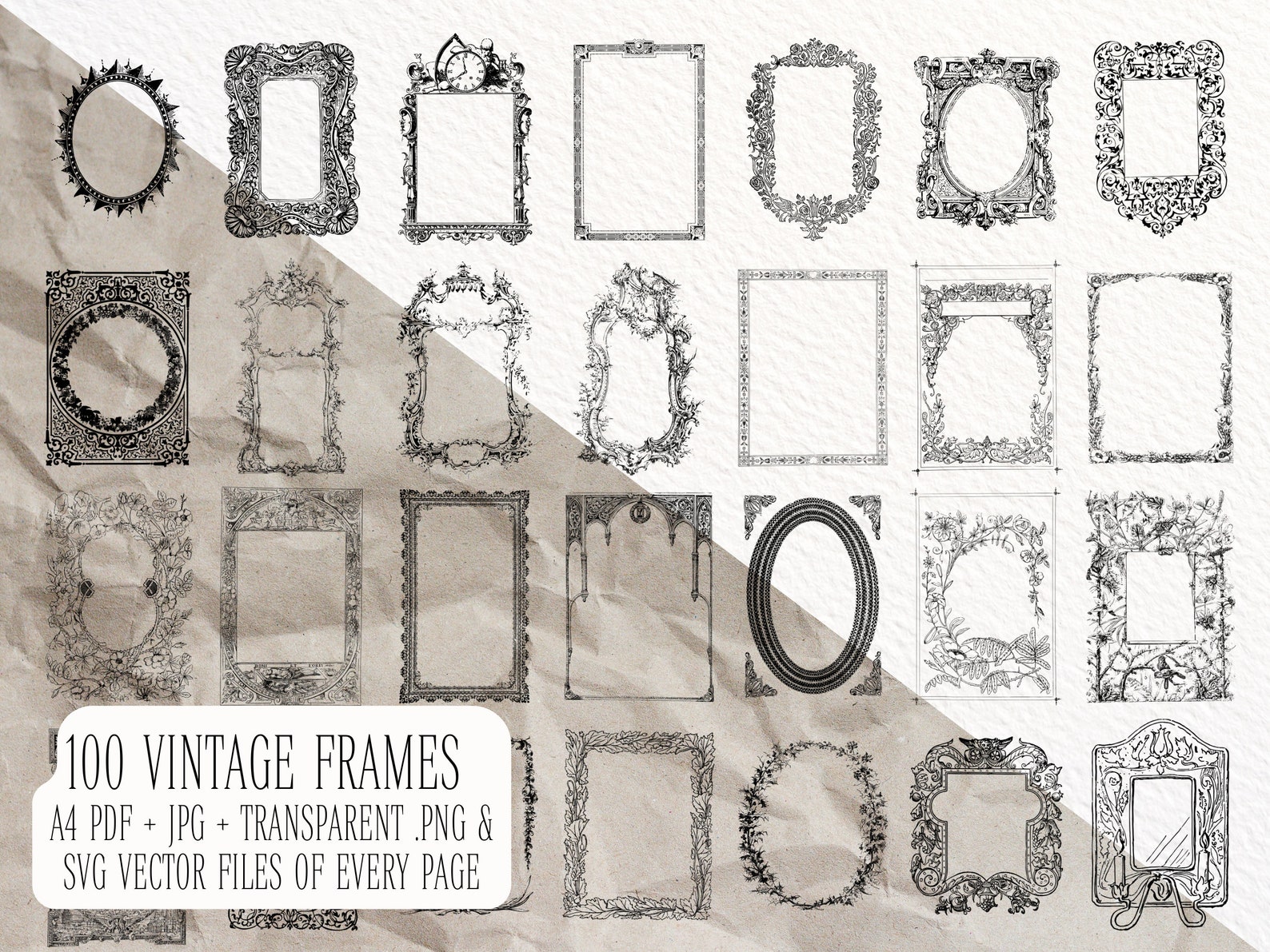 100 Vintage Frames Digital Collection - Personal Licence - Wedding Set ...