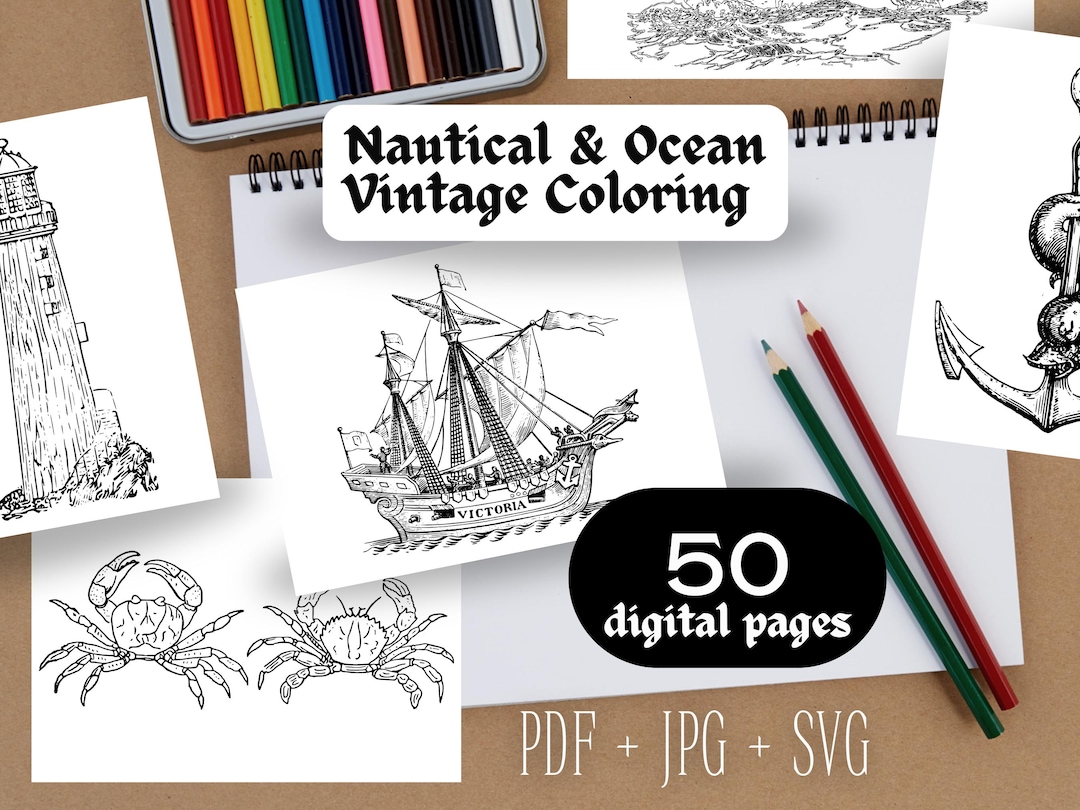 Nautical & Ocean Coloring Pages Vintage Oceancore Illustrations ...