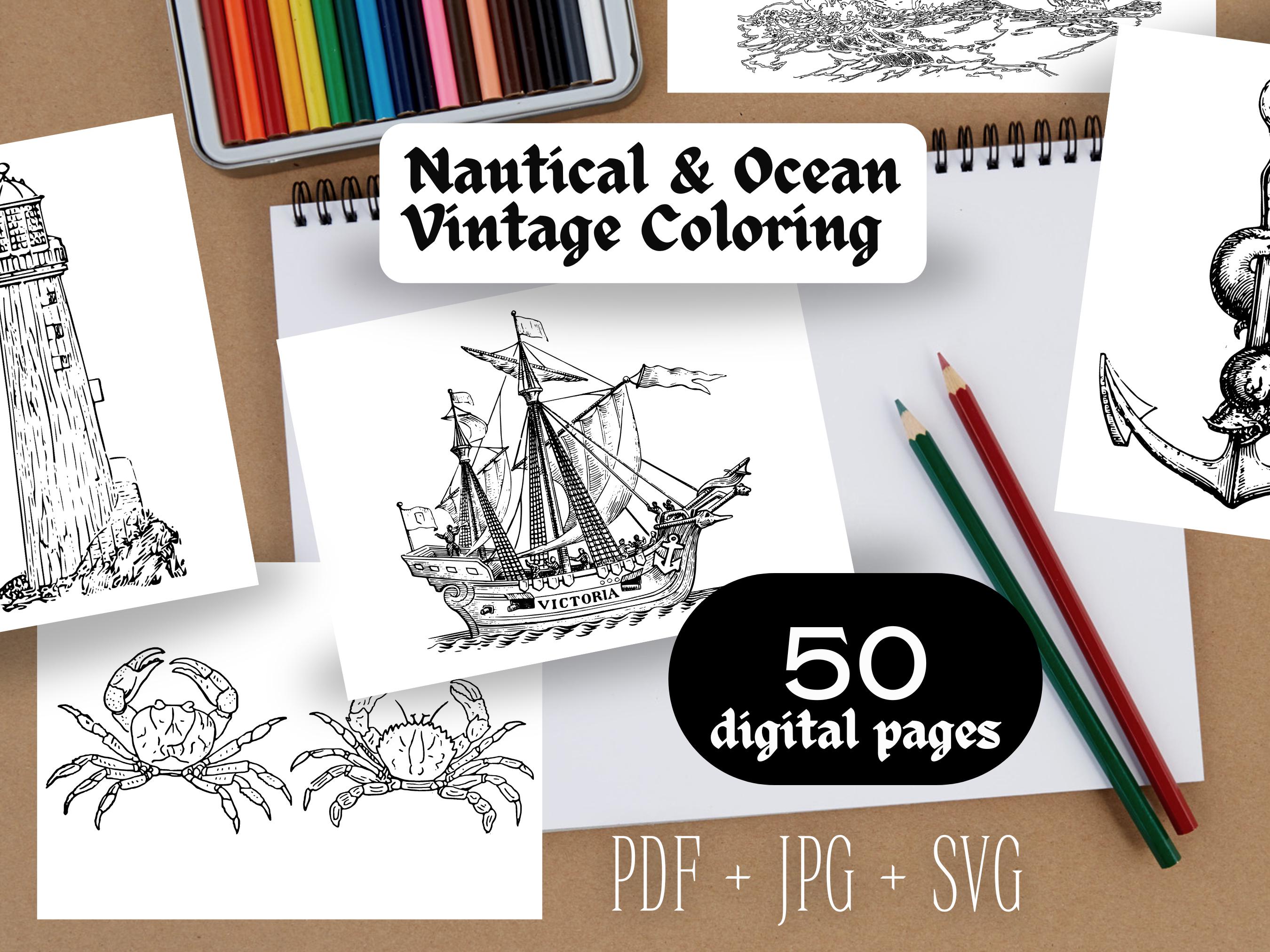 Nautical & Ocean Coloring Pages Vintage Oceancore Illustrations ...