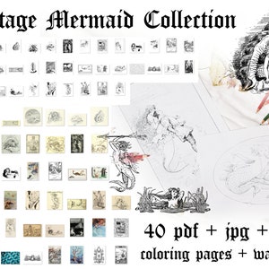 Mermaids & Merfolk Coloring Pages Vintage Siren Illustration Printable ...