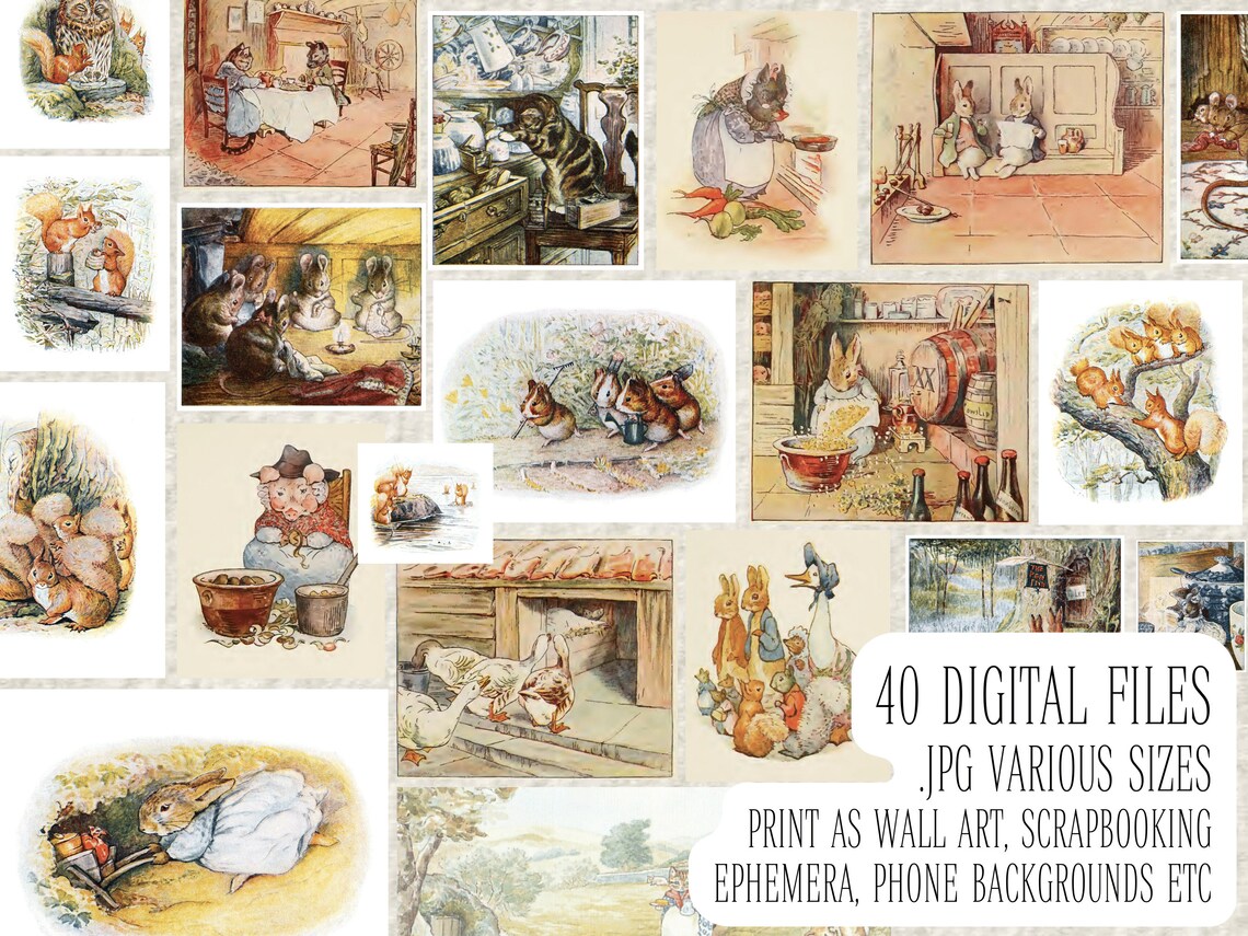 Printable Beatrix Potter Art + Bookmarks | Digital Download Instant ...