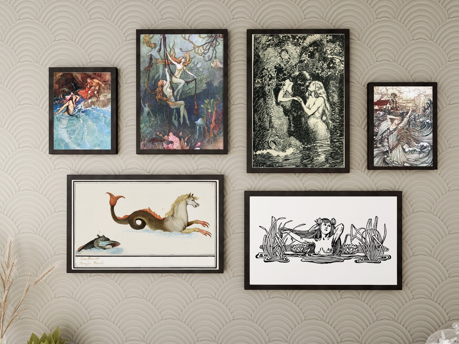 Mermaids & Merfolk Coloring Pages Vintage Siren Illustration Printable ...