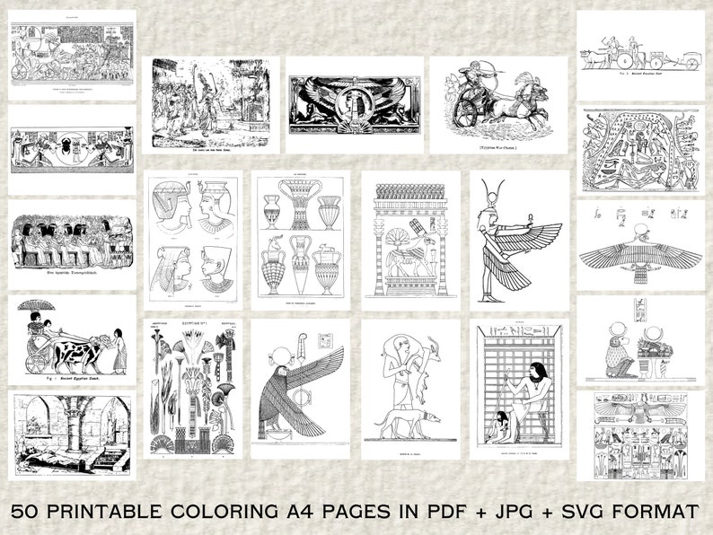 Ancient Egypt Coloring Pages Vintage Egyptian Illustrations - Etsy