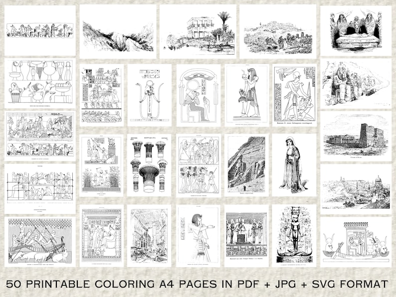 Ancient Egypt Coloring Pages Vintage Egyptian Illustrations Digital ...