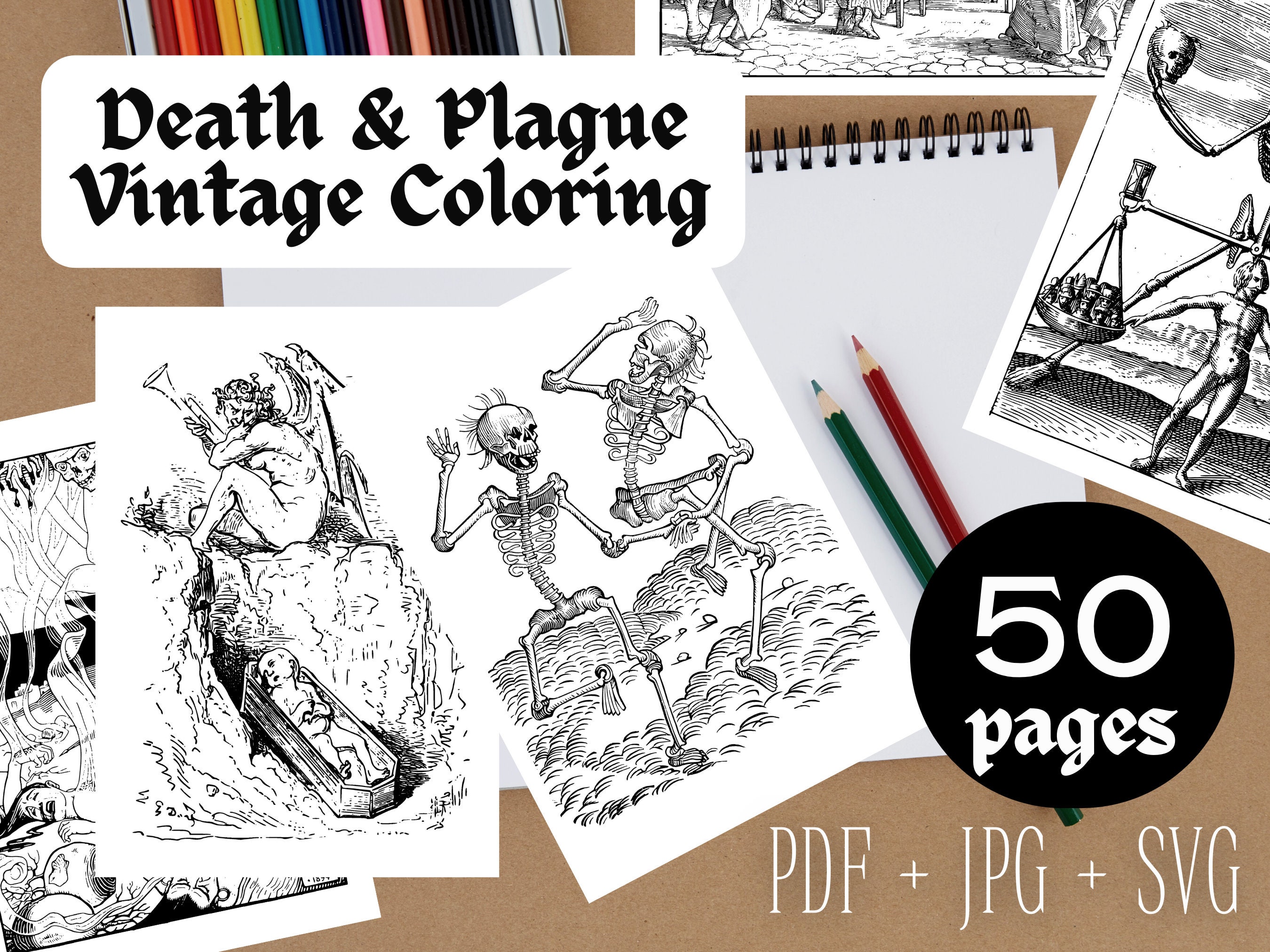 Death & Plague Coloring Pages Vintage Macabre Illustrations - Etsy
