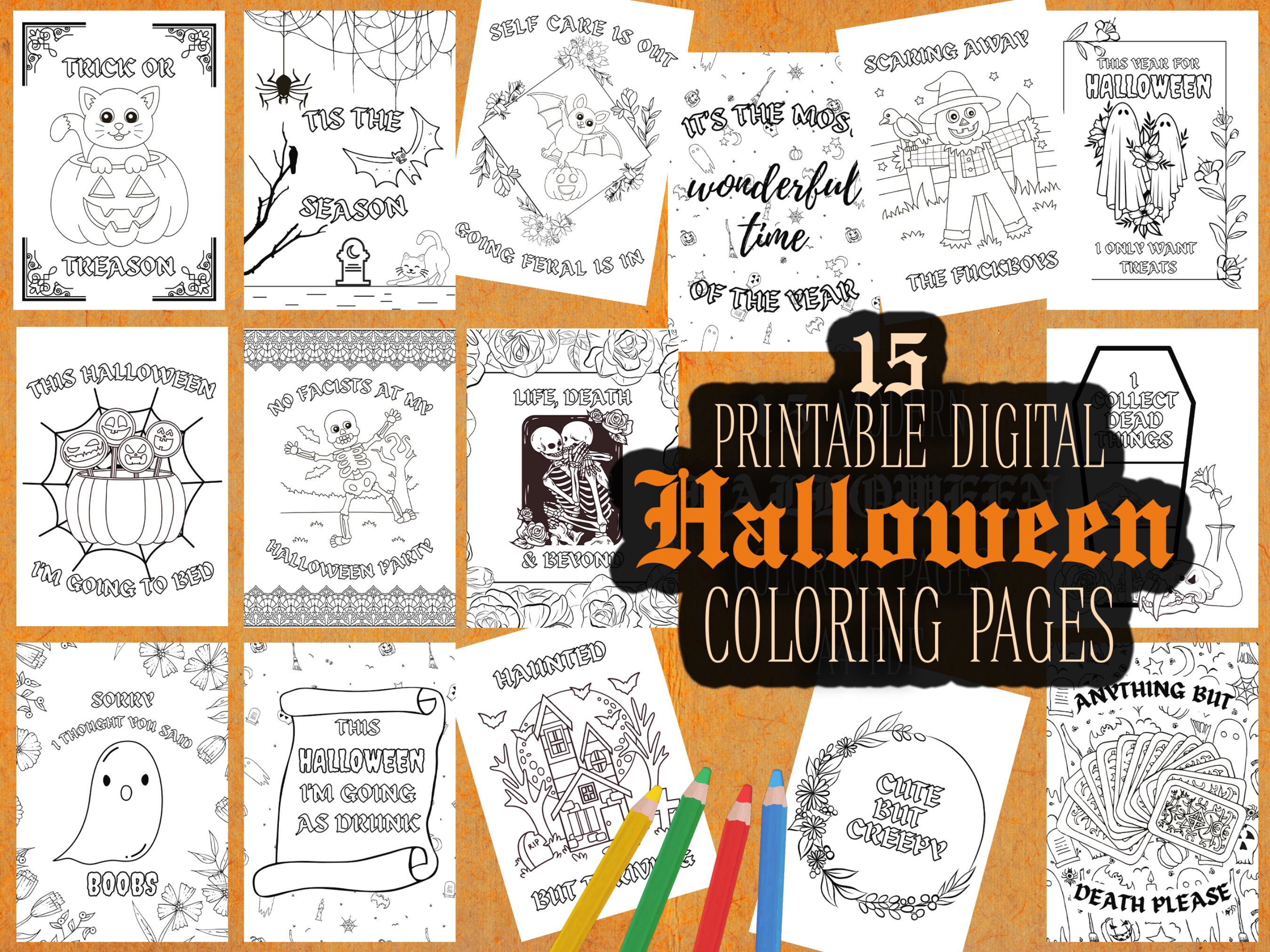 15 Halloween Coloring Pages Bundle Digital Printable Coloring Book ...