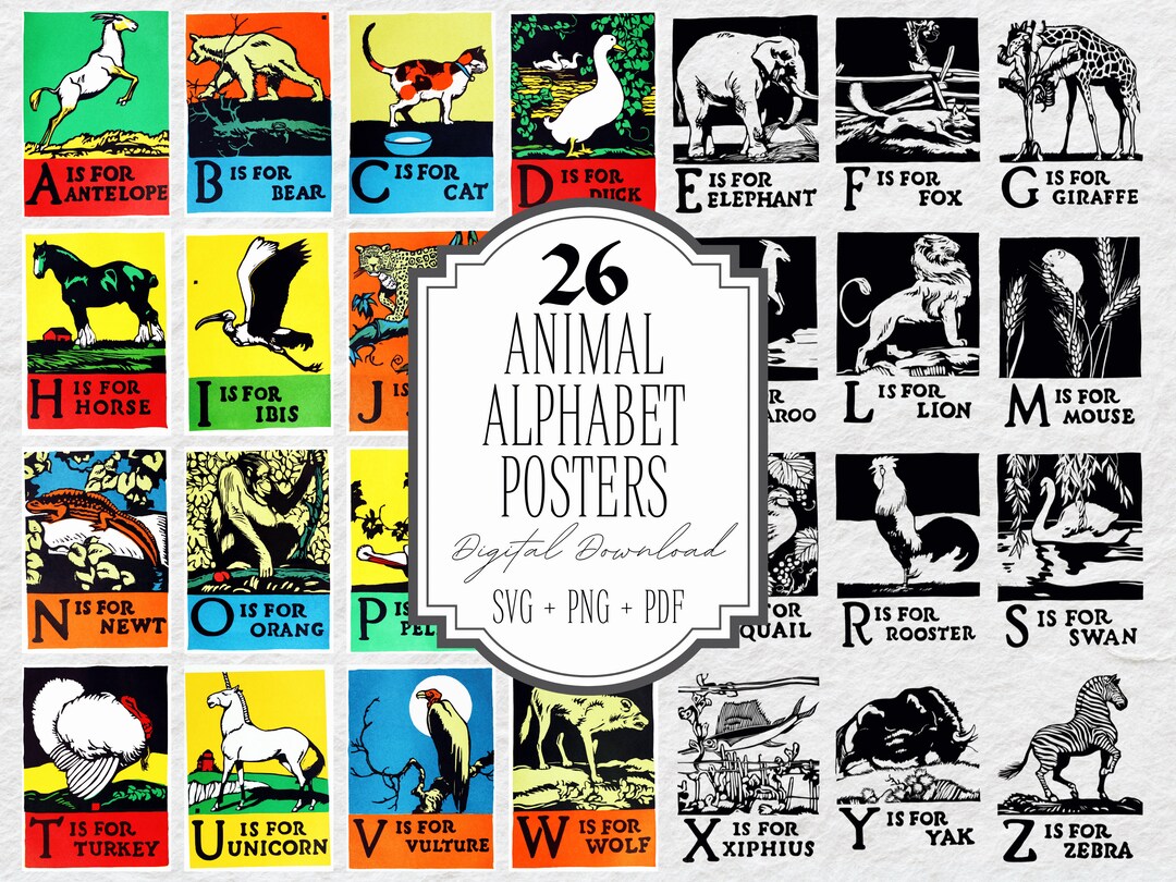 Animal Alphabet Posters Wall Art | Digital Instant Download Classical ...