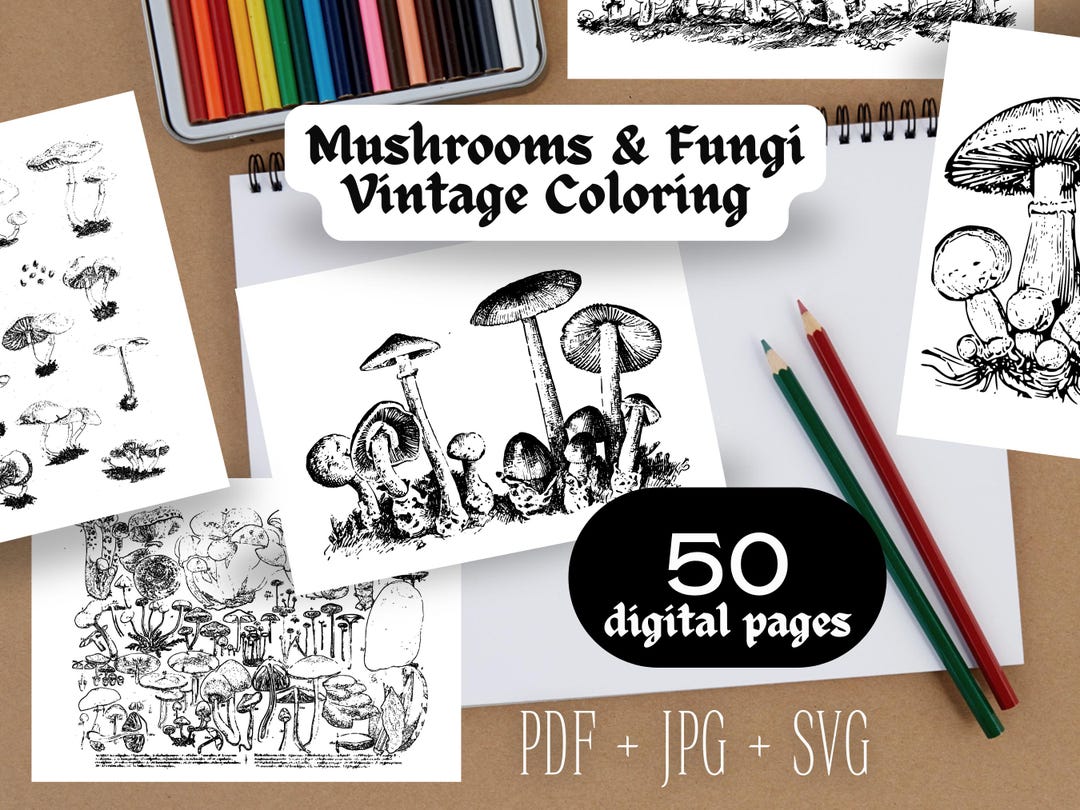 Mushrooms & Fungi Coloring Pages Vintage Mushroom Illustrations Digital ...