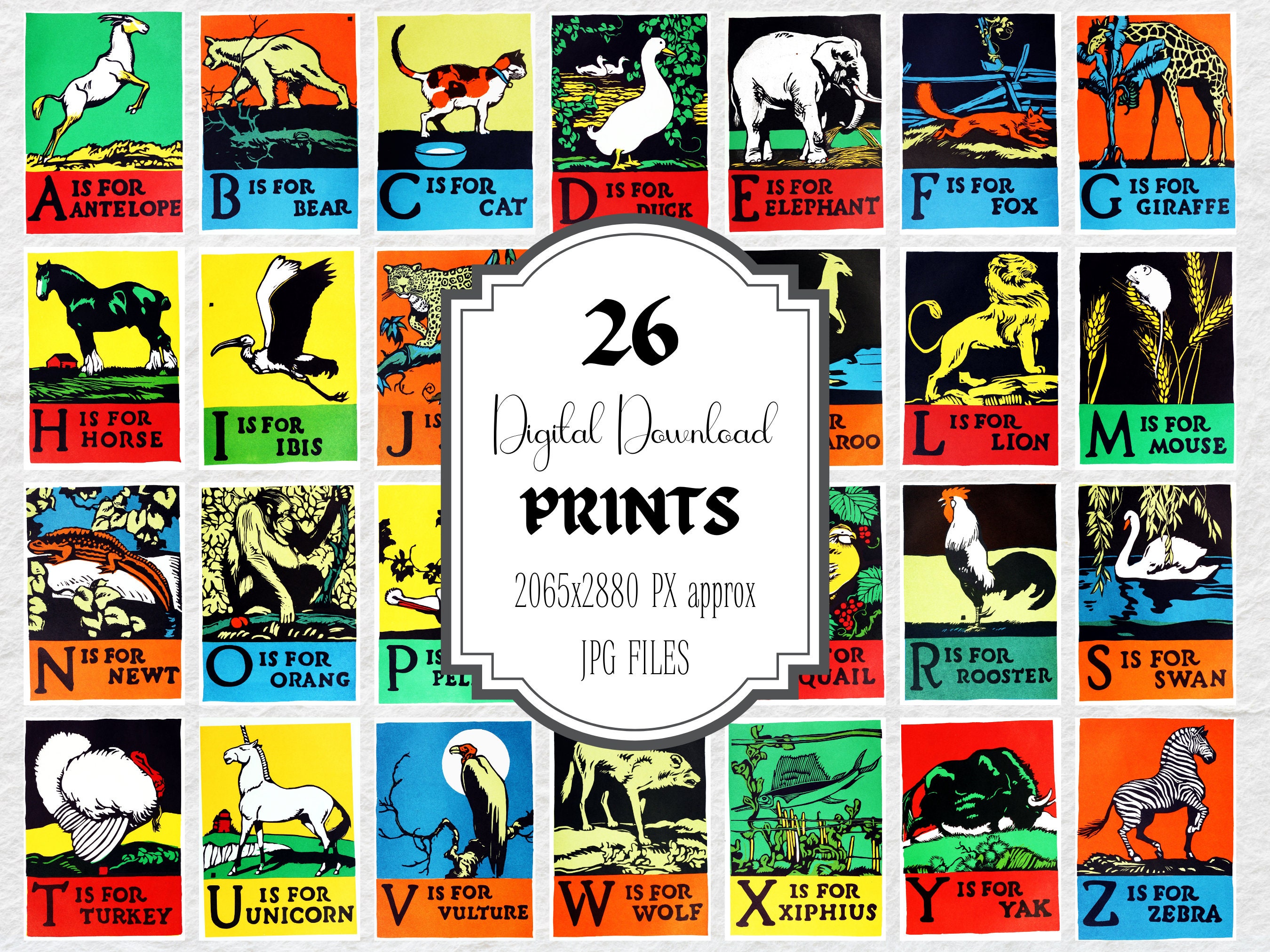 Animal Alphabet Posters Wall Art | Digital Instant Download Classical ...