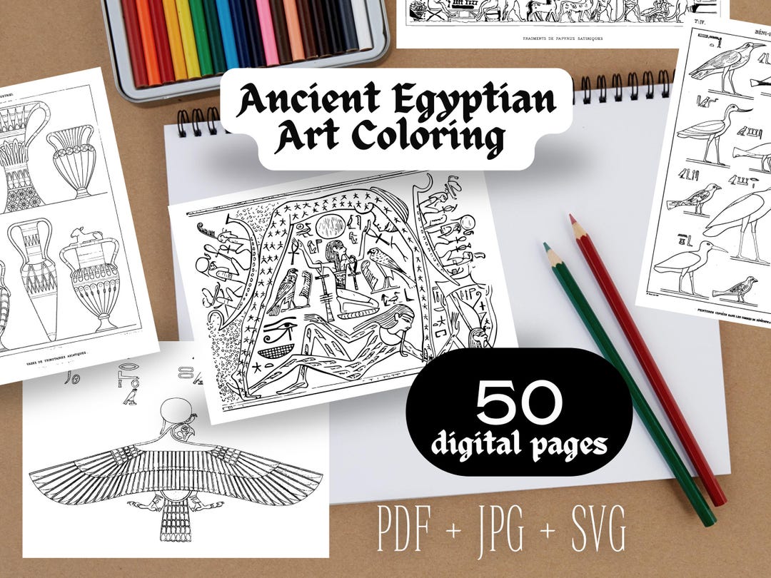 Ancient Egypt Coloring Pages Vintage Egyptian Illustrations Digital ...