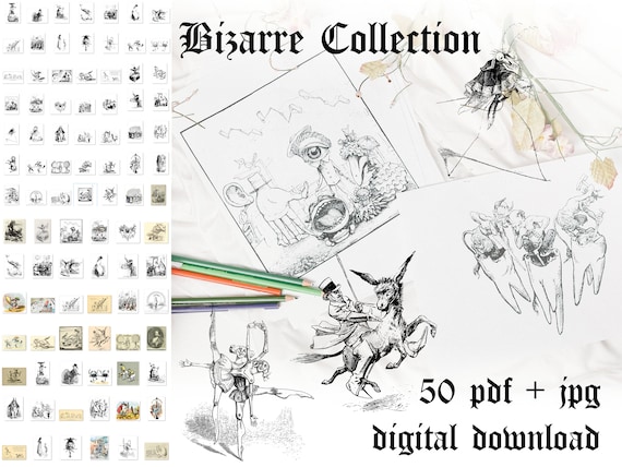 Bizarre Absurd Vintage Coloring Pages Weird Wall Art Print - Etsy