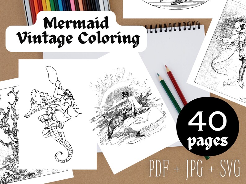 Mermaids & Merfolk Coloring Pages Vintage Siren Illustration - Etsy