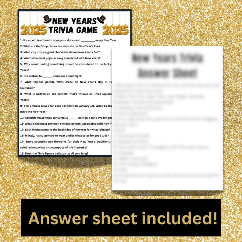 New Years Eve Trivia Game Printable Trivia Sheet New Years Eve ...