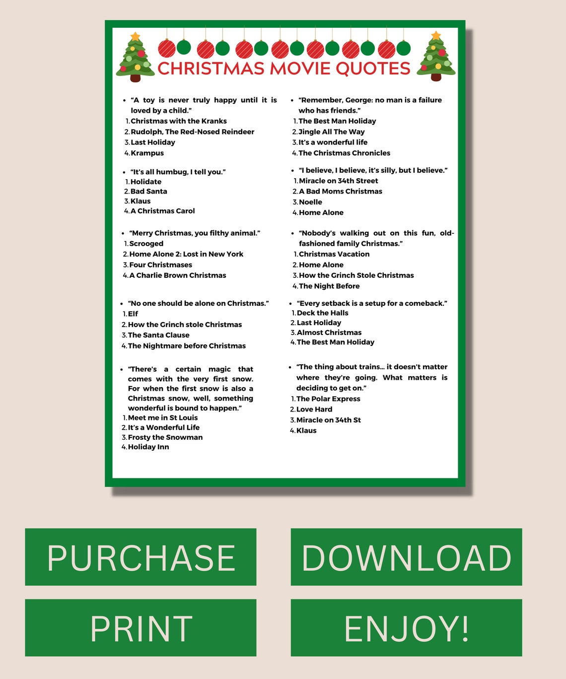 Christmas Movie Quotes Game Printable - Christmas Movie Trivia ...