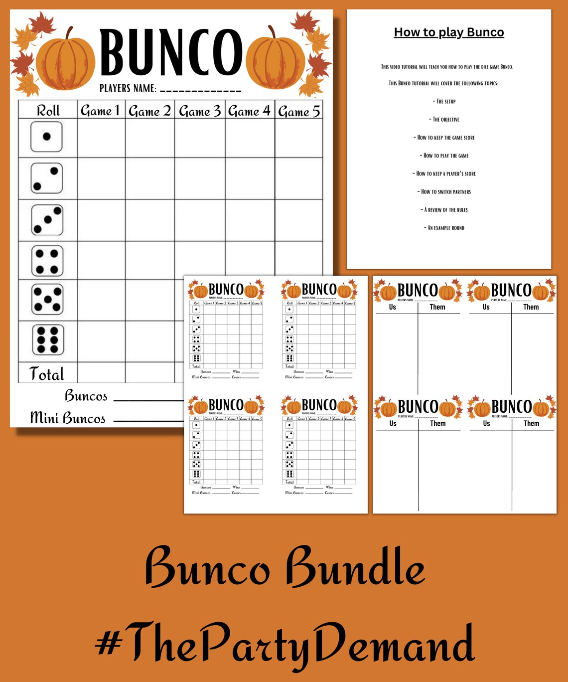 Fall BUNCO Game - Printable BUNCO - Thanksgiving Party Games Printable ...