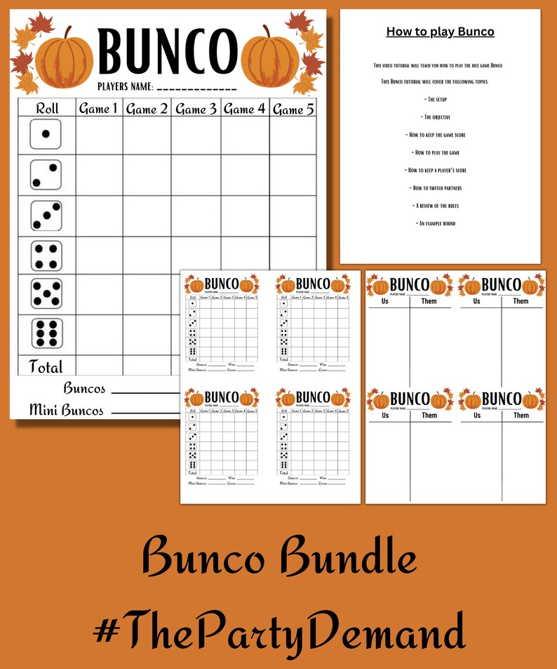 Fall Thanksgiving Bunco Game: Printable Score Card & Instructions (PDF ...