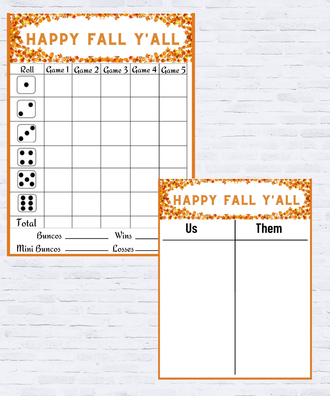 Happy Fall Y'all Printable Bunco Bundle - Fall Bunco Printables - Bunco ...