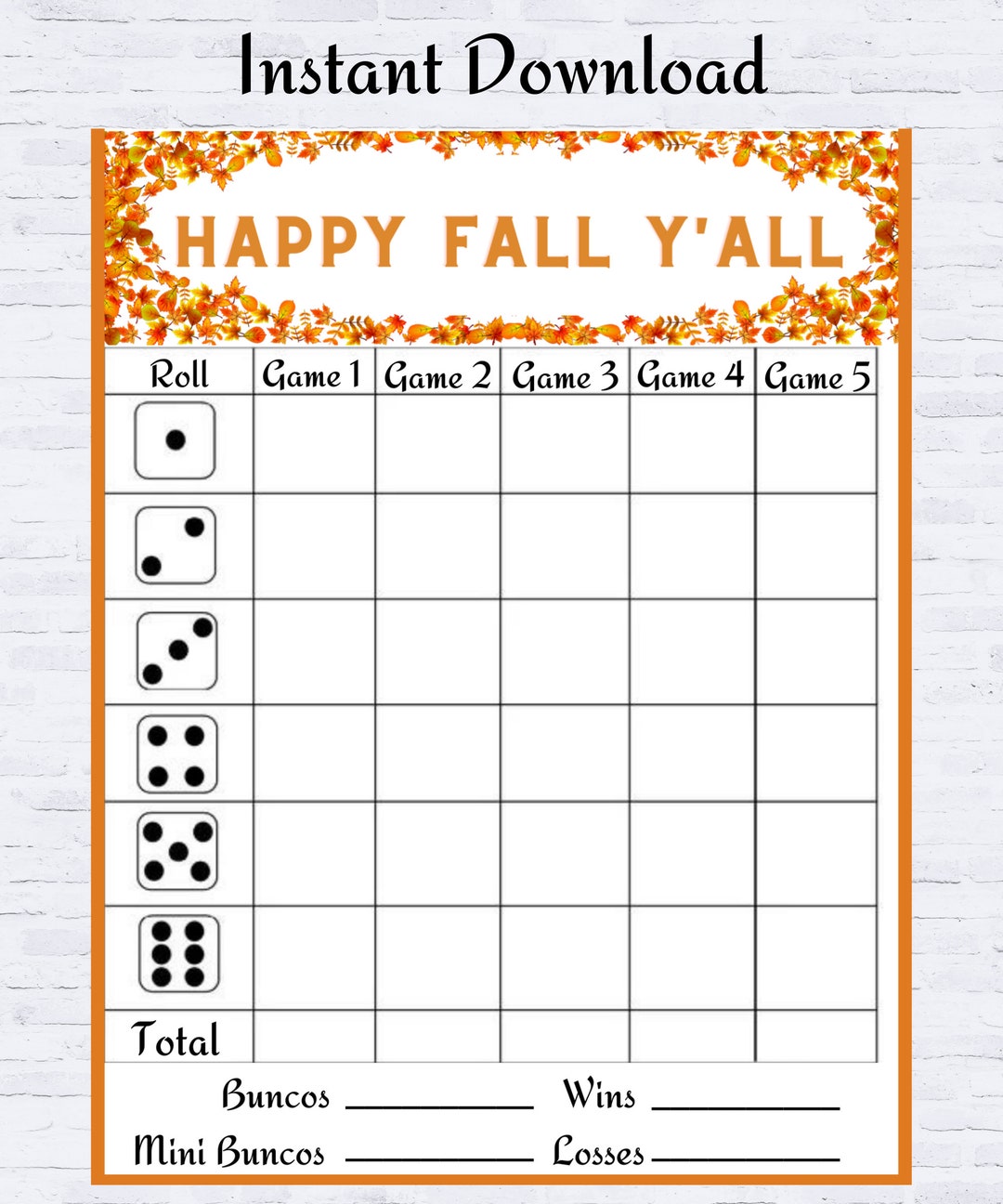 Happy Fall Y'all Printable Bunco Bundle - Fall Bunco Printables - Bunco ...