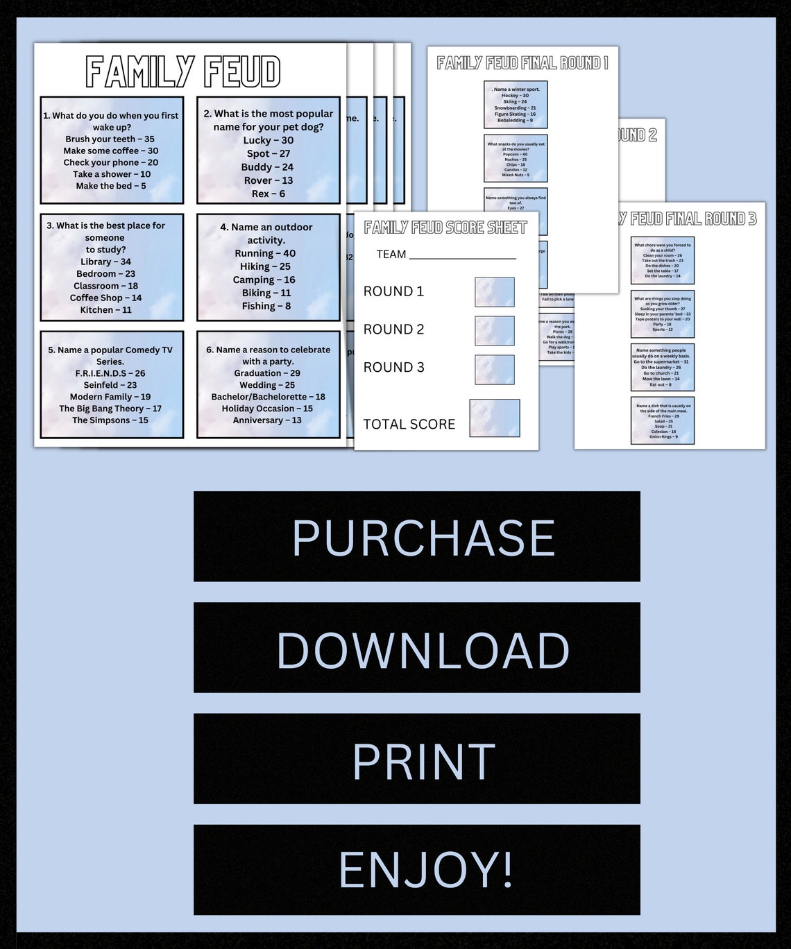 Printable Fun Feud Game Family Game Night Friendly Feud - Etsy