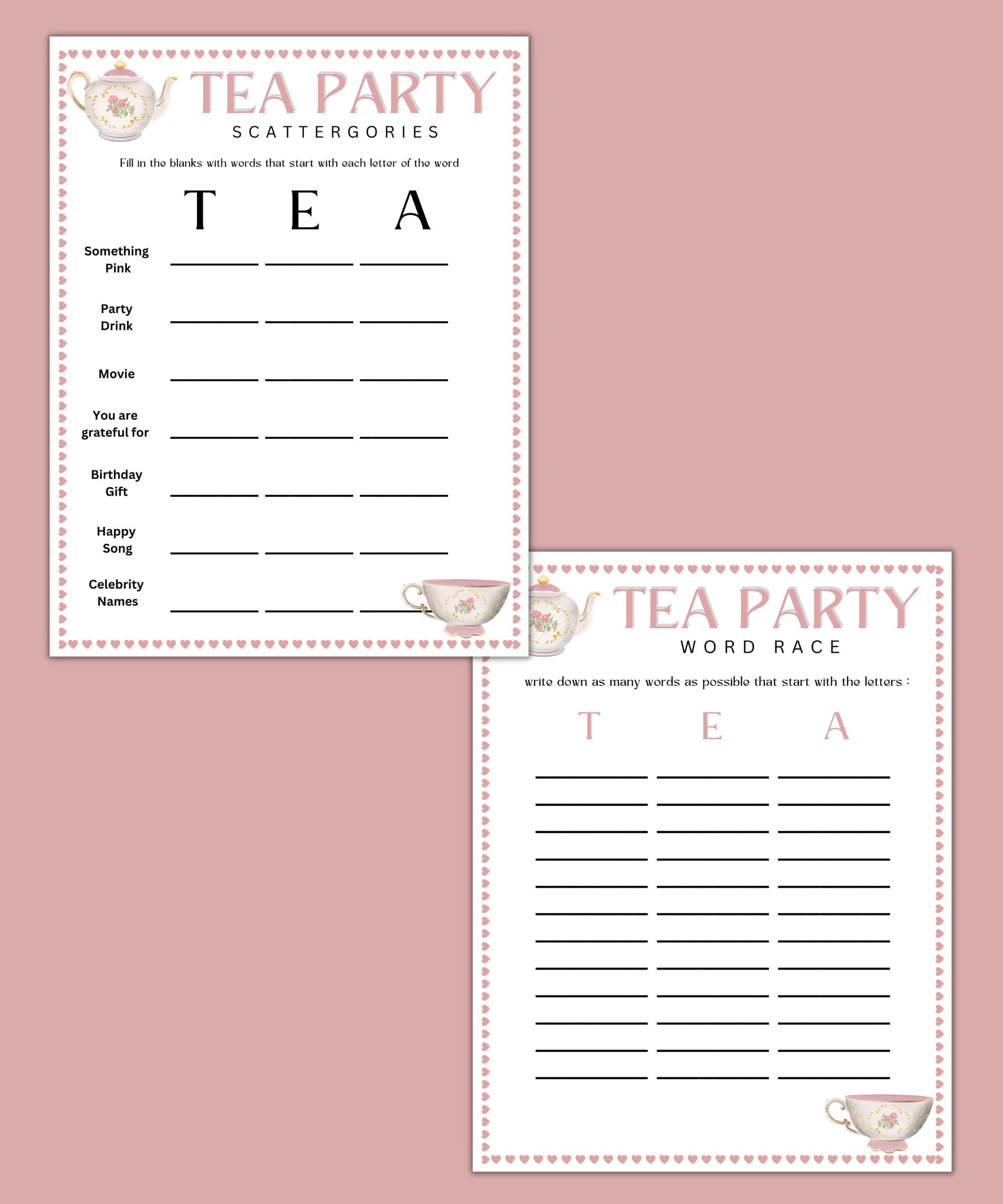 Tea Party Games Bundle Printable Tea Party Games Tea Party Favors ...