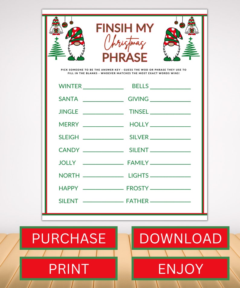 Christmas Phrase Game - Printable Christmas Party Games - Finish the ...