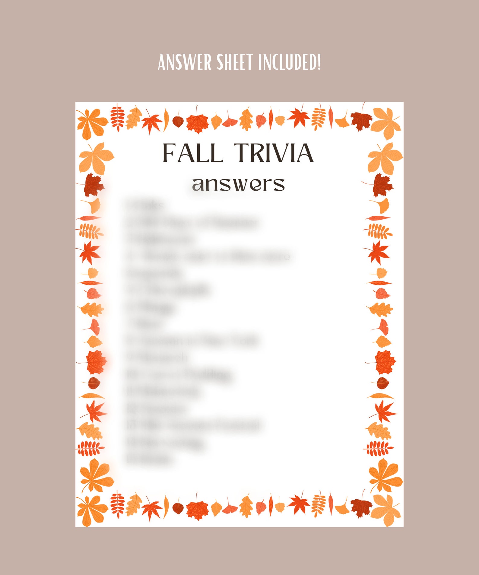 Fall Trivia Games Printable Autumn Game Thanksgiving Trivia Game ...