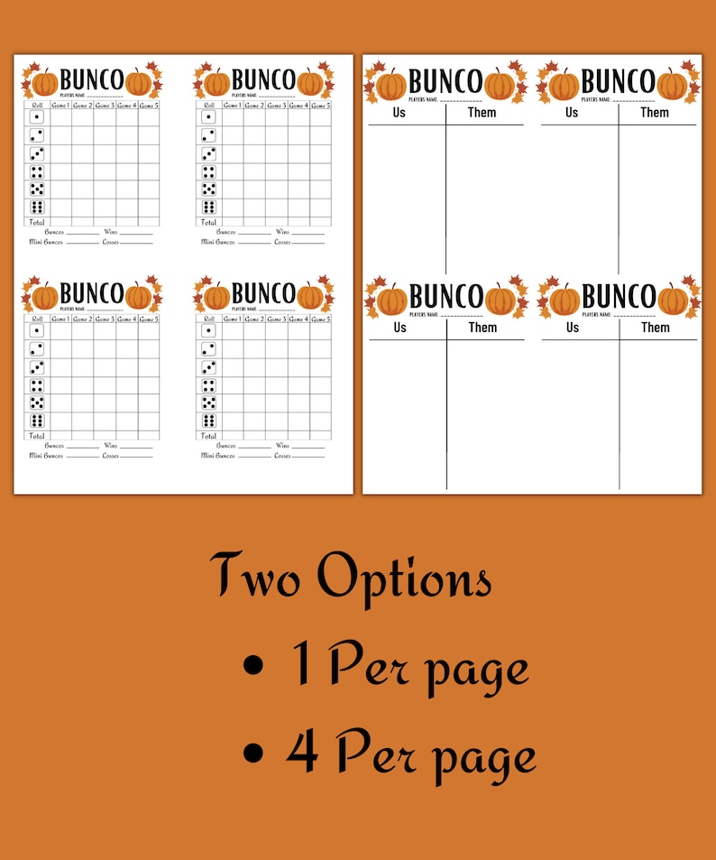 Fall Thanksgiving Bunco Game: Printable Score Card & Instructions (PDF ...