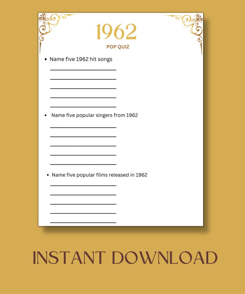 60th Birthday Games: Born in 1962 Trivia (digital Download) - Etsy