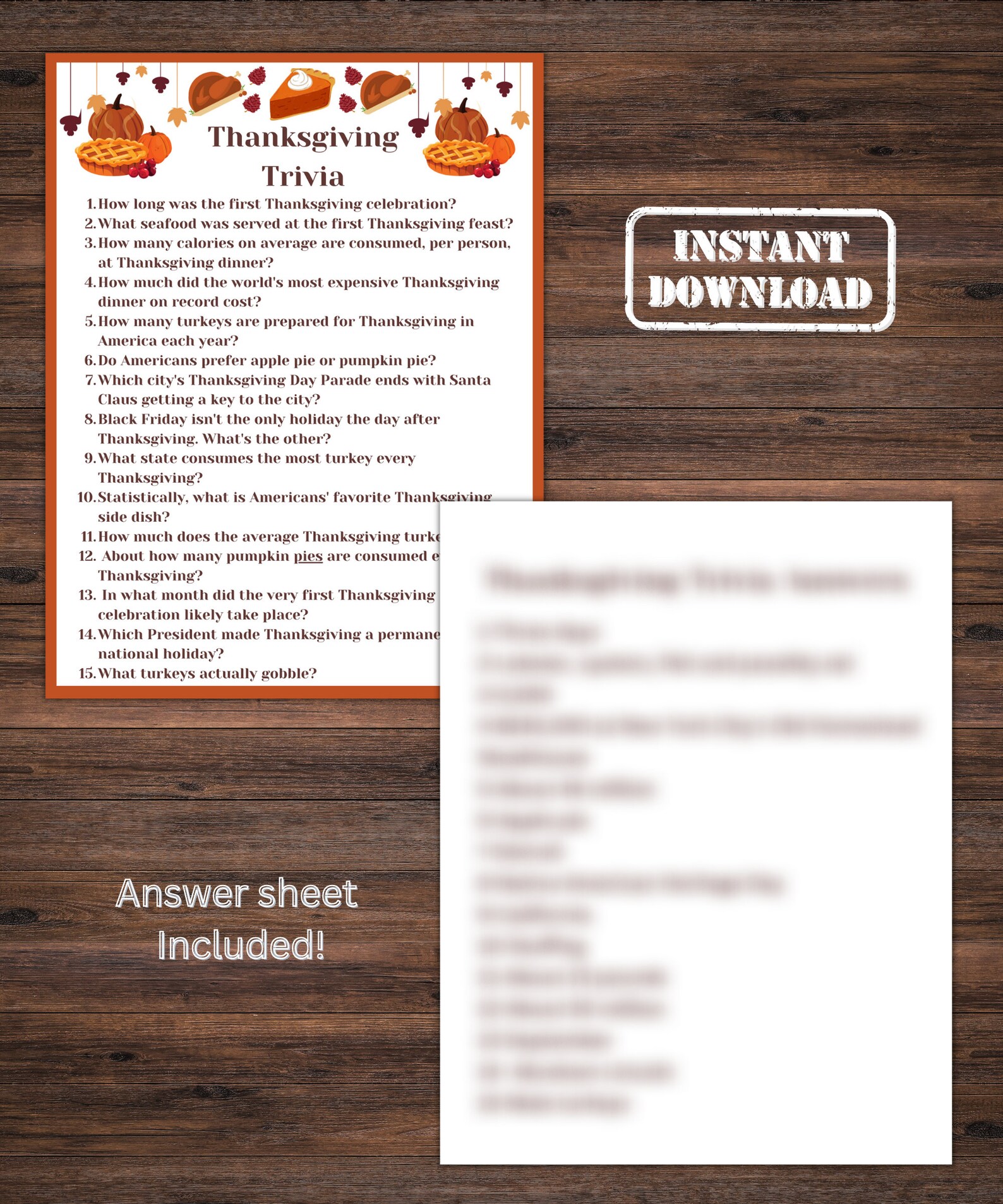 Thanksgiving Trivia Game -thanksgiving Printable Games - Trivia Game ...