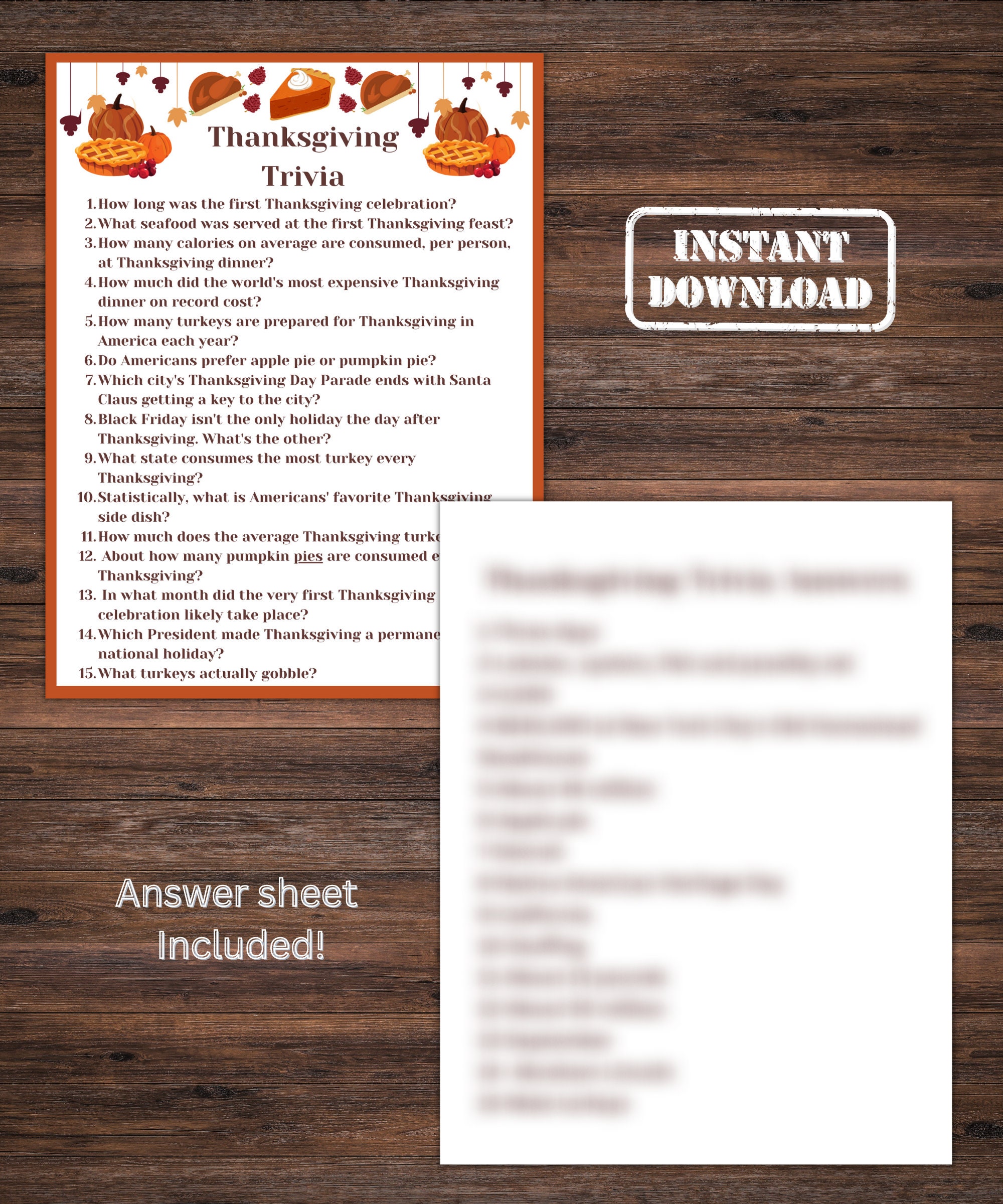 Thanksgiving Trivia Game -thanksgiving Printable Games - Trivia Game ...