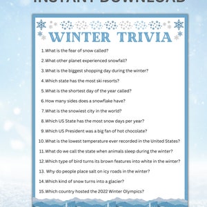 Winter Trivia Game: Printable Holiday Activity (instant Download) - Etsy