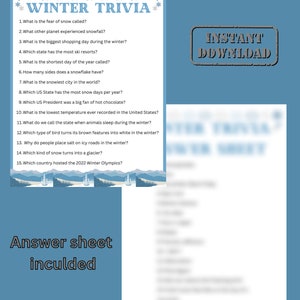 Winter Trivia Game: Printable Holiday Activity (instant Download) - Etsy