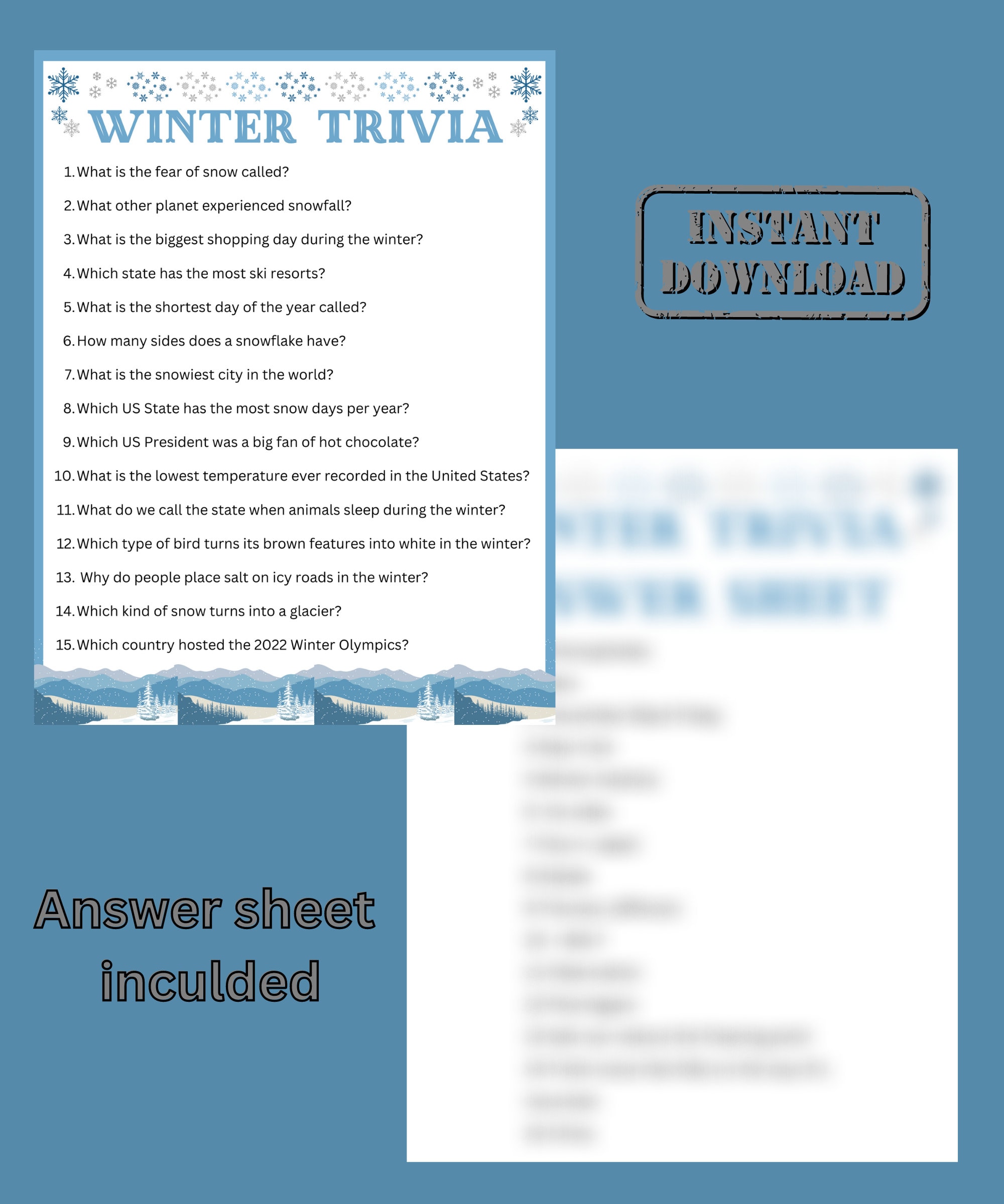 Winter Trivia Game - Printable Winter Games - Winter Activities ...