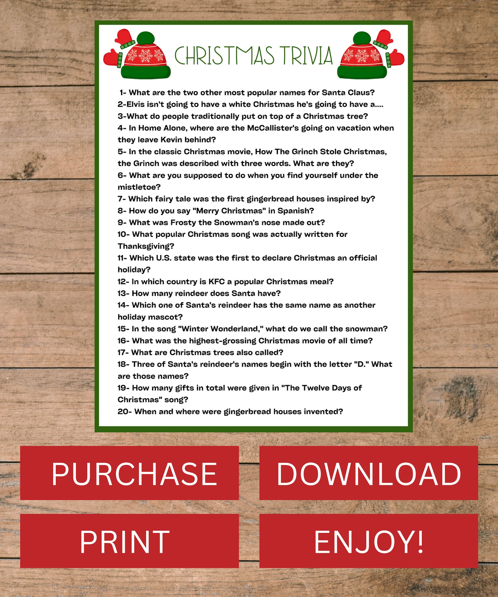 Christmas Trivia Printable - Christmas Party Games - Holiday Party Game ...