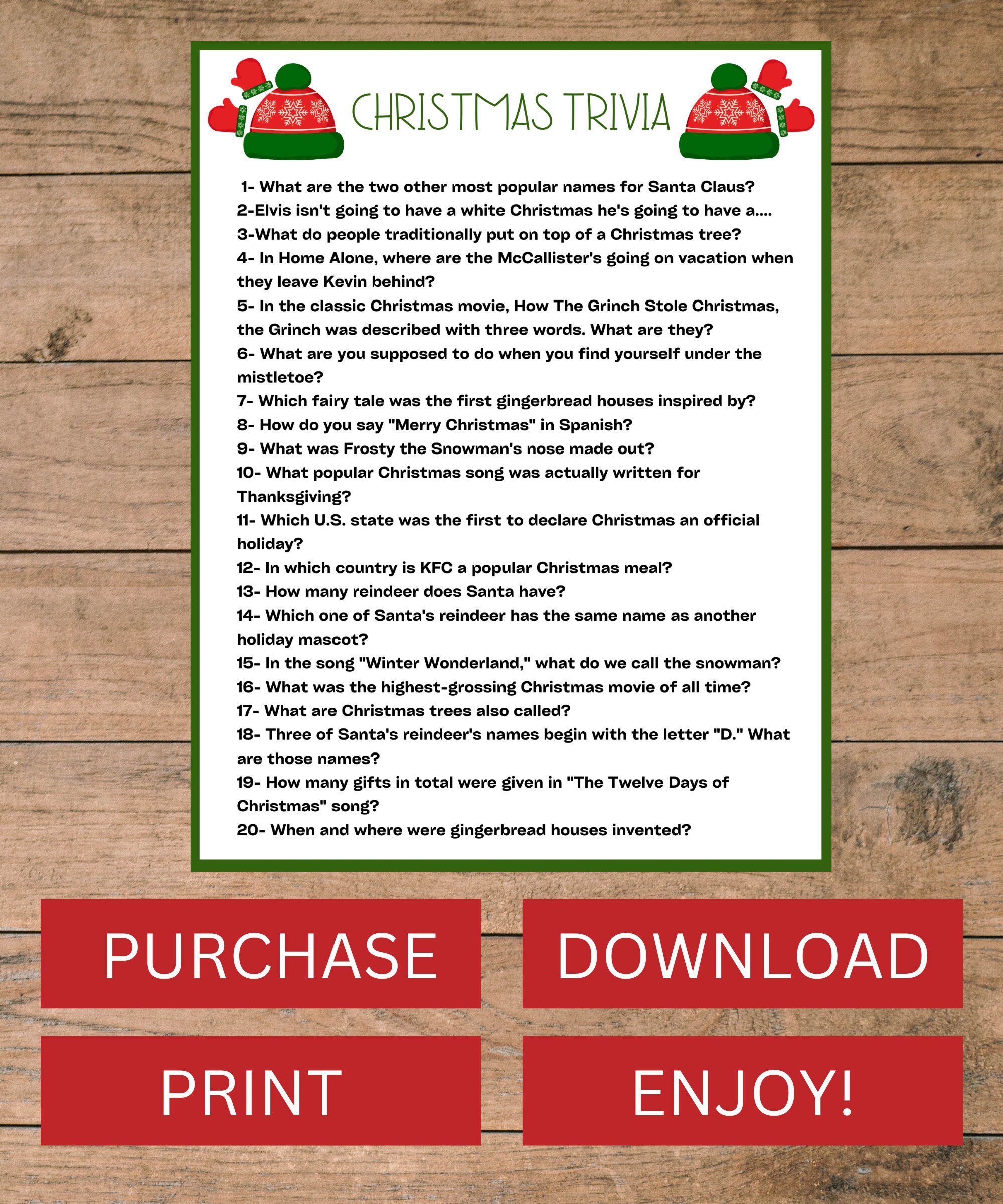 Christmas Trivia Printable - Christmas Party Games - Holiday Party Game ...