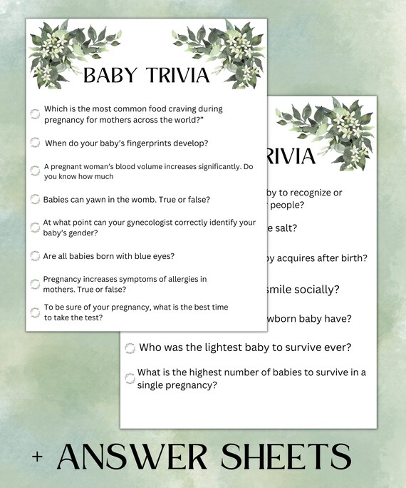 Greenery Baby Trivia Game Baby Shower Trivia Baby Shower - Etsy
