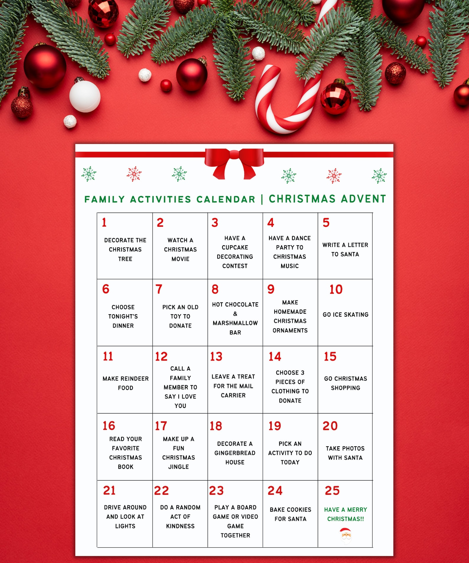 Christmas Advent Printable - Christmas Countdown - Christmas Party ...