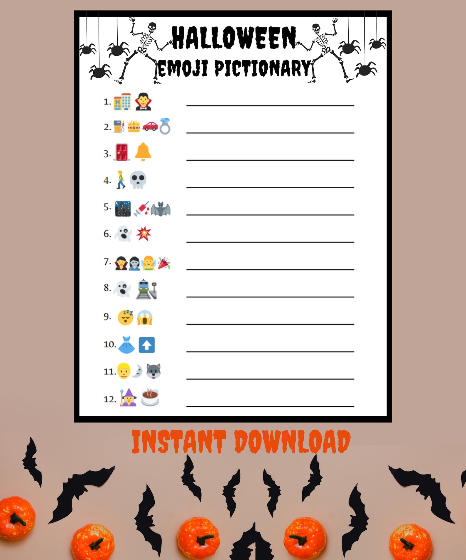 Halloween Emoji Pictionary Game: Printable Party Trivia (PDF) - Etsy