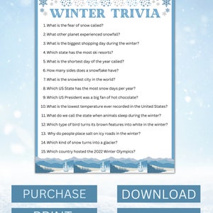 Winter Trivia Game: Printable Holiday Activity (instant Download) - Etsy